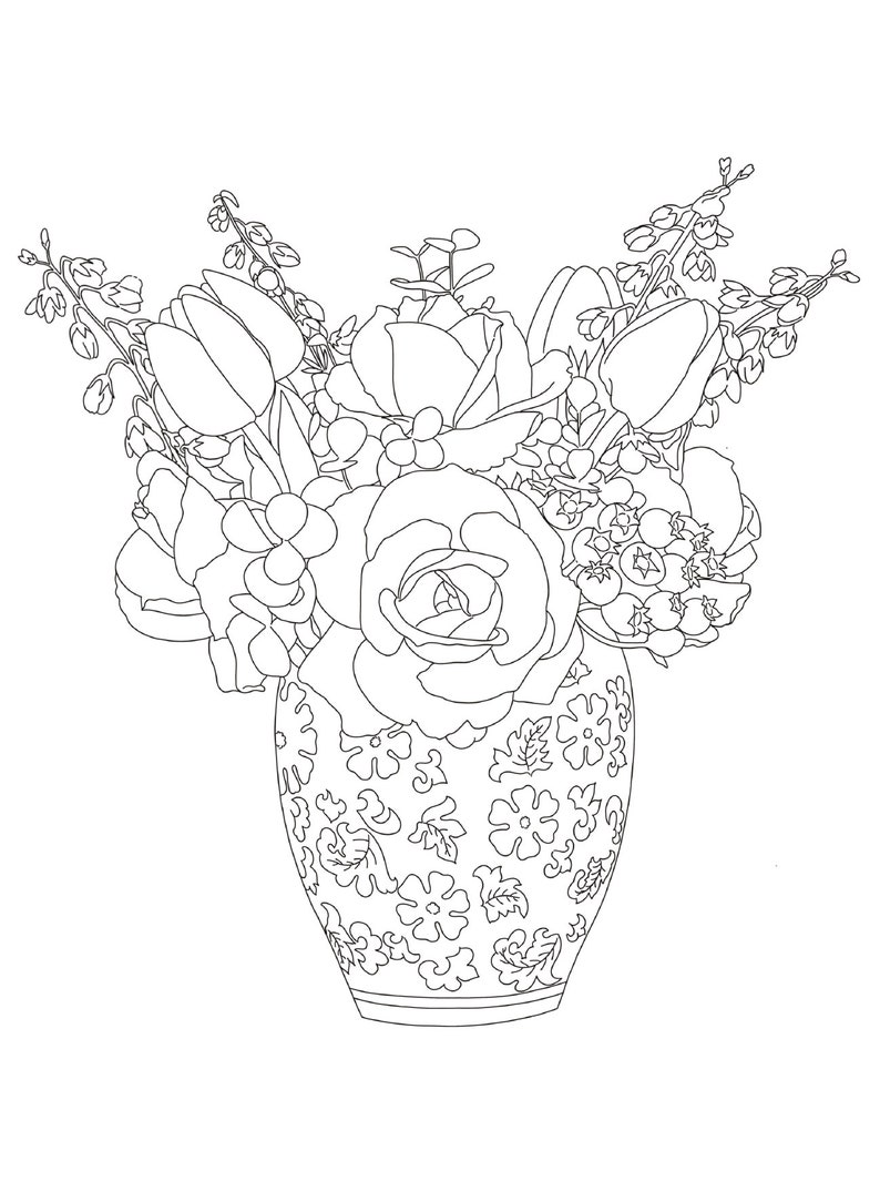 10 Floral Arrangement Coloring Pages for Adults, Printable Coloring ...
