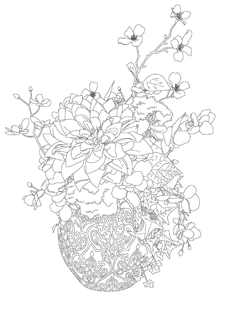 10 Floral Arrangement Coloring Pages for Adults, Printable Coloring ...