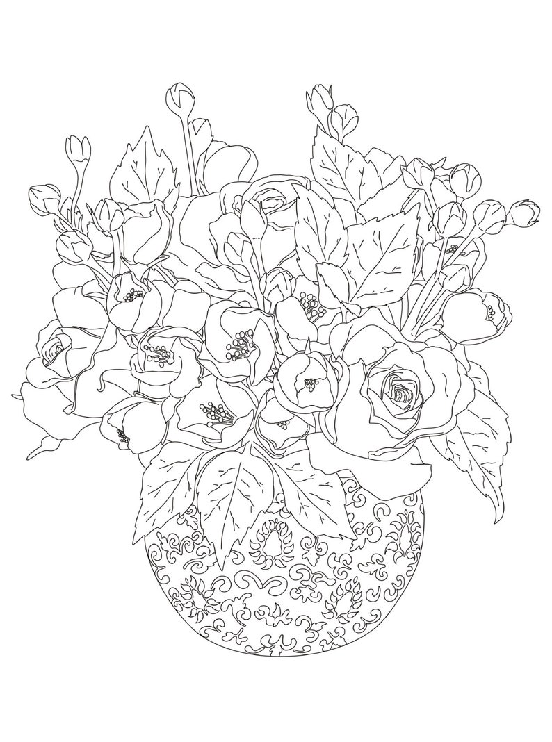 10 Floral Arrangement Coloring Pages for Adults, Printable Coloring ...