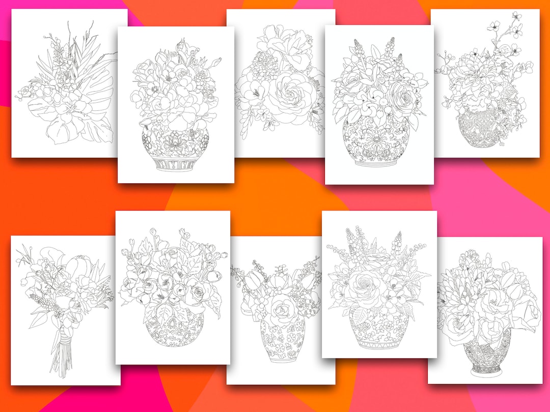 10 Floral Arrangement Coloring Pages for Adults, Printable Coloring ...