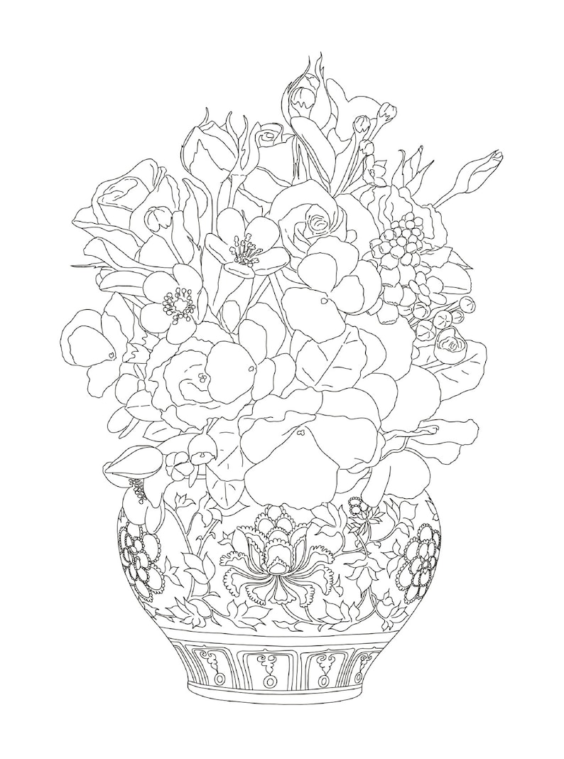 10 Floral Arrangement Coloring Pages for Adults, Printable Coloring ...