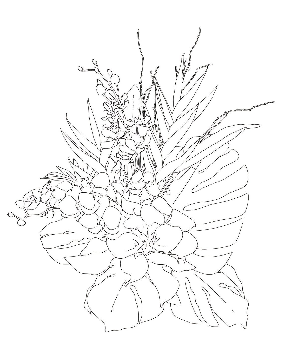 10 Floral Arrangement Coloring Pages for Adults, Printable Coloring ...