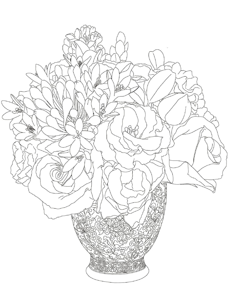 10 Floral Arrangement Coloring Pages for Adults, Printable Coloring ...