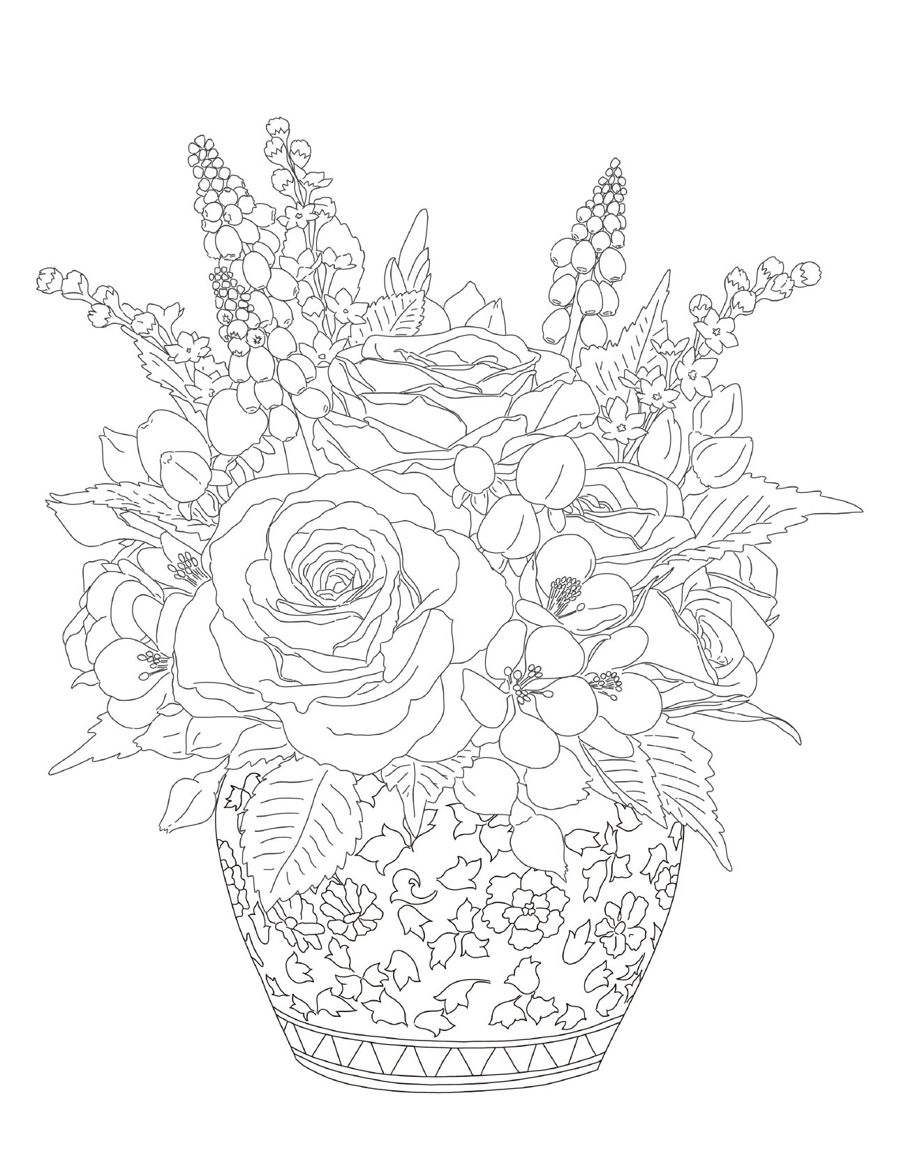 10 Floral Arrangement Coloring Pages for Adults, Printable Coloring ...