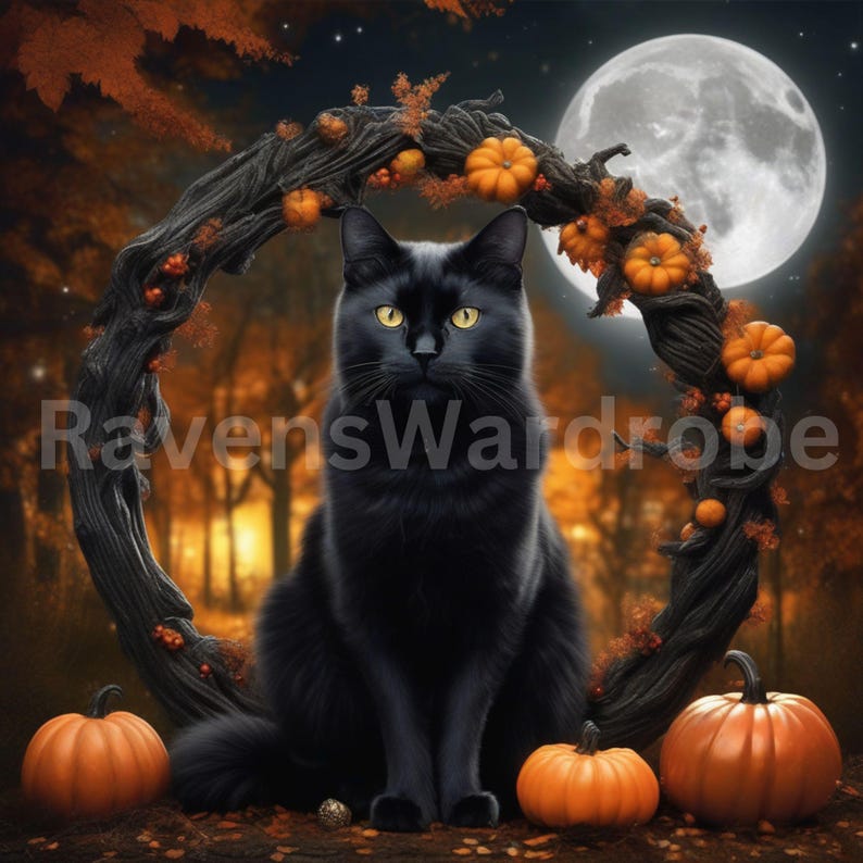 Black Cat Pumpkins PNG - Etsy