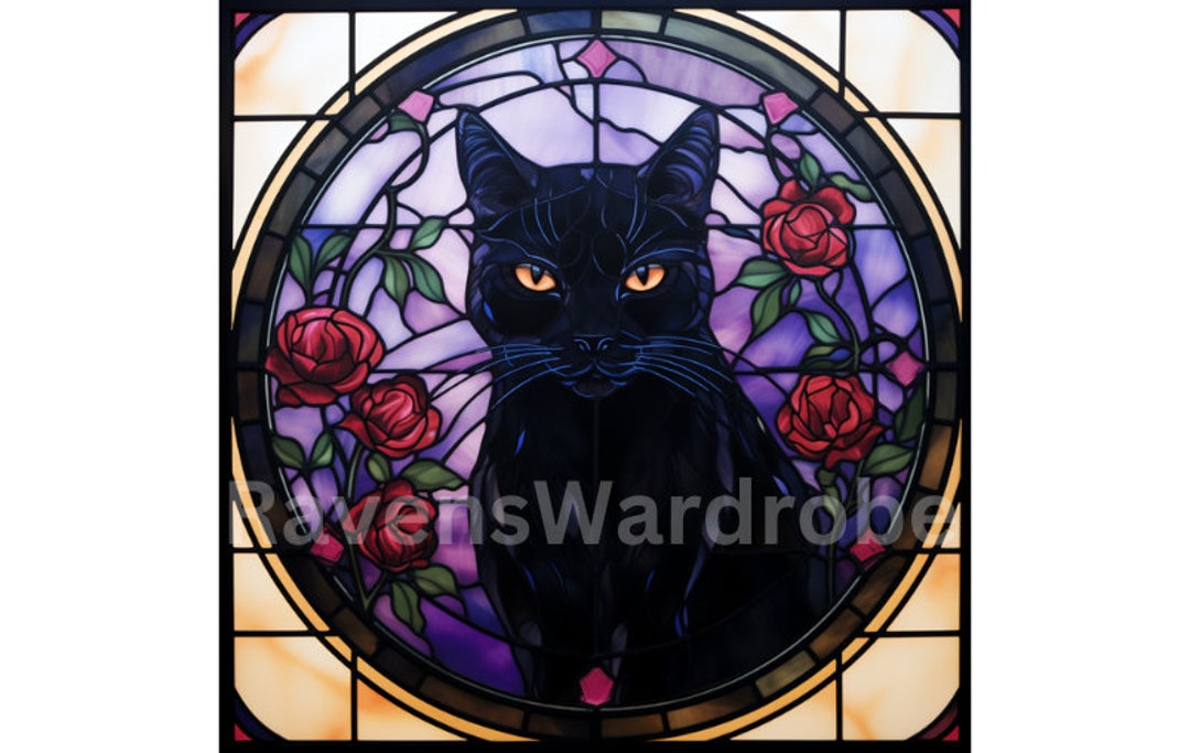 Black Cat Stained Glass PNG Digital Image - Etsy