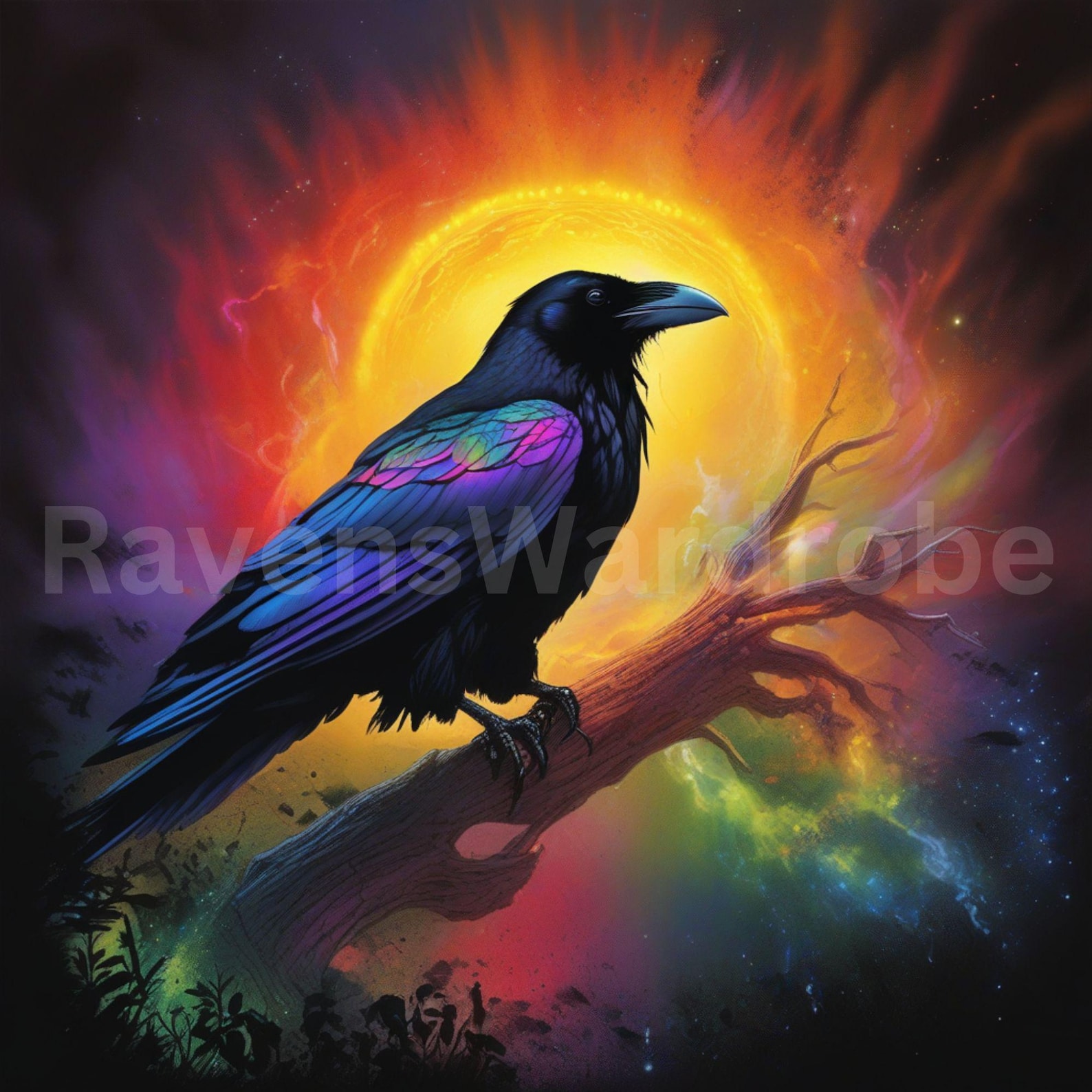 Rainbow Raven PNG - Etsy