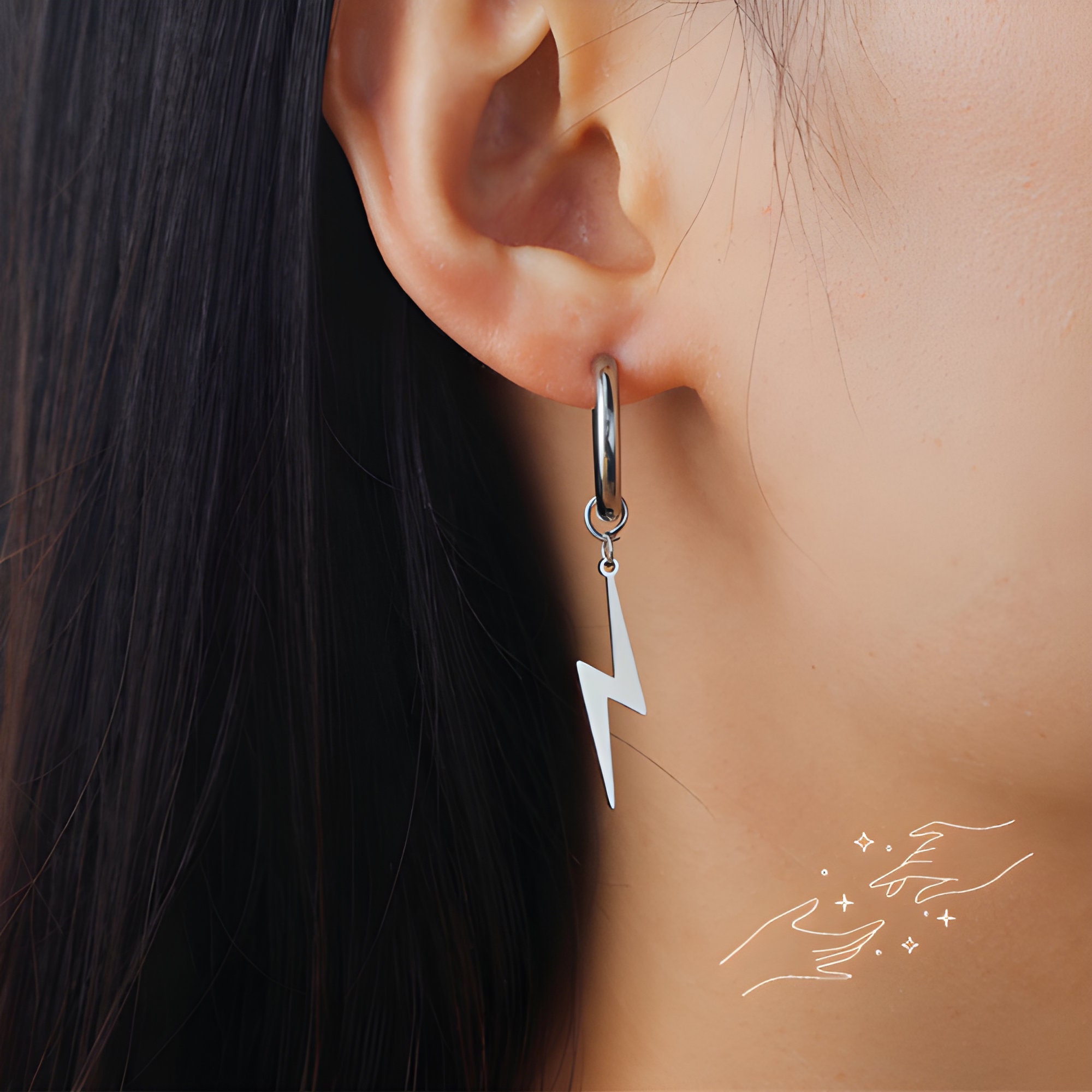Gold Lightning Bolt Earrings Lightning Hoop Earrings 14k - Etsy UK