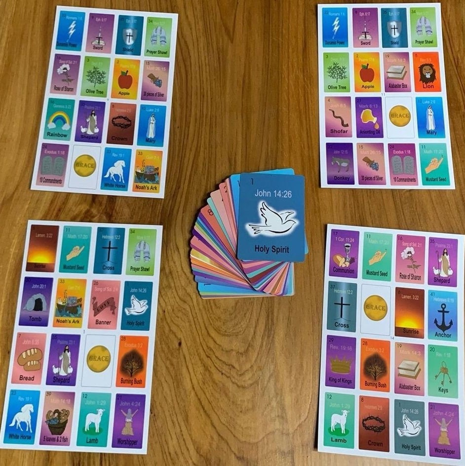 Bible Loteria Game, 10 Player Boards, Religious Christian Card Game ...