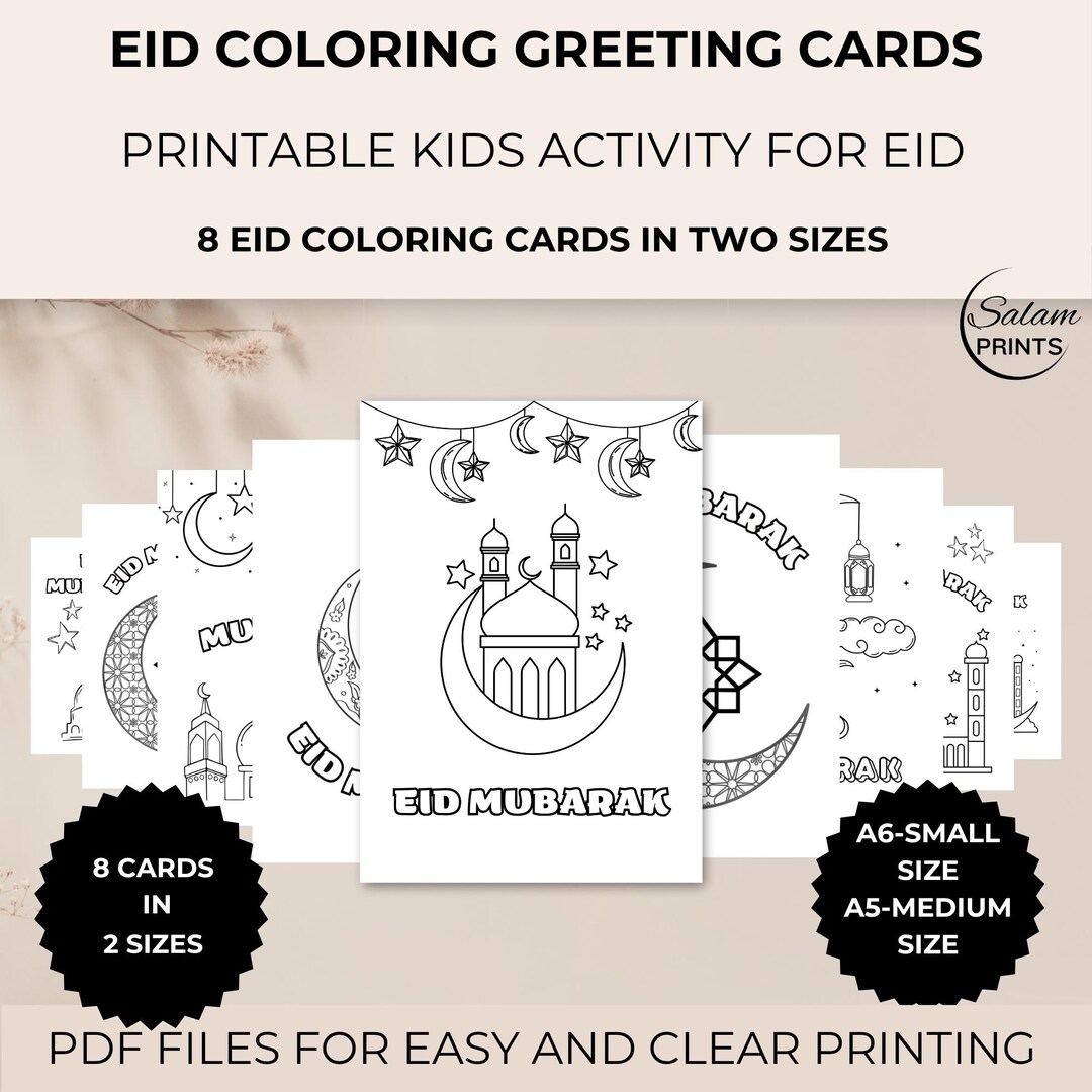 Eid Colouring Greeting Cards for Kids Printable Eid Activity Sheets ...