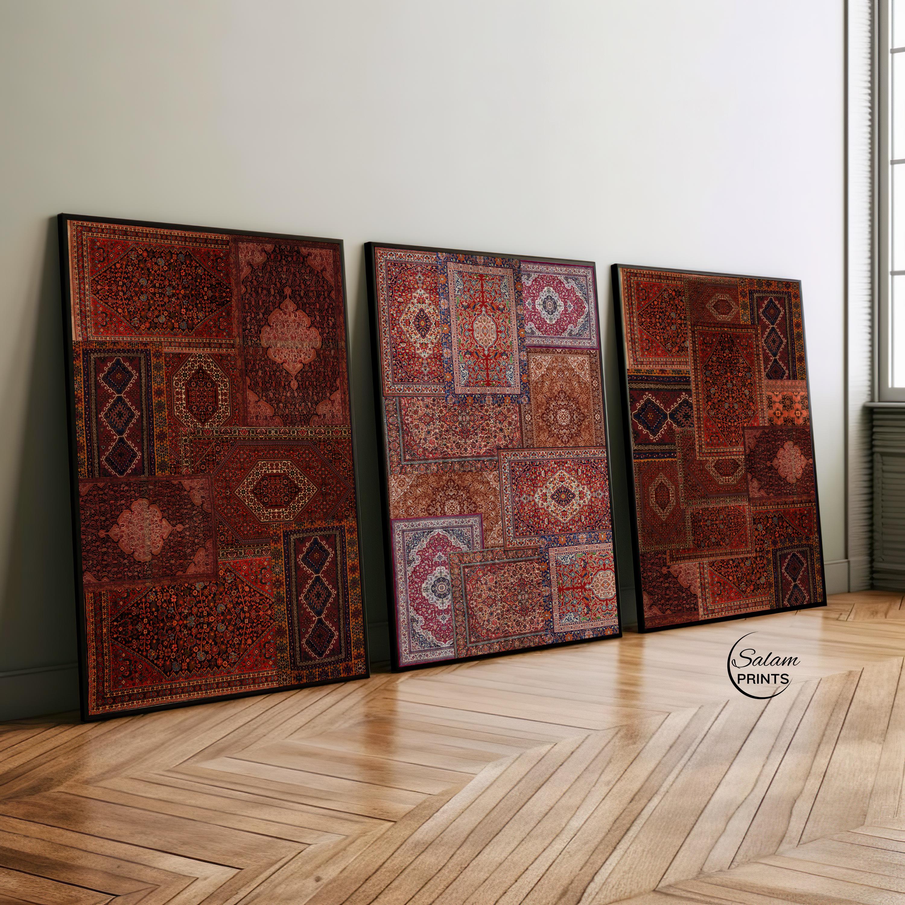 Set of 3 Persian Rug Collage Wall Art Prints, Viral Bohemian Carpet ...