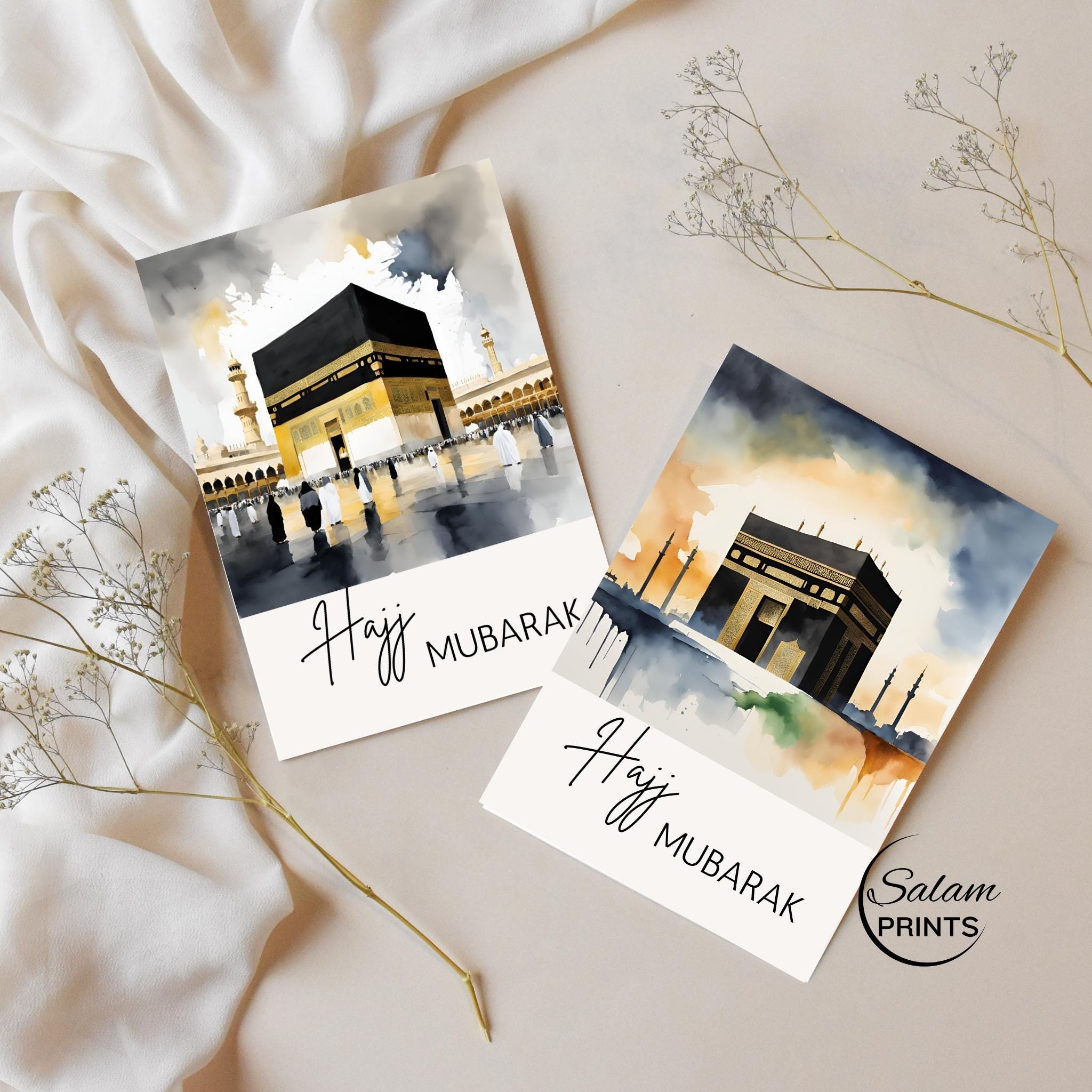 Hajj Mubarak Card Set of 6 Watercolor Kaaba Print Poster Islamic Gift ...