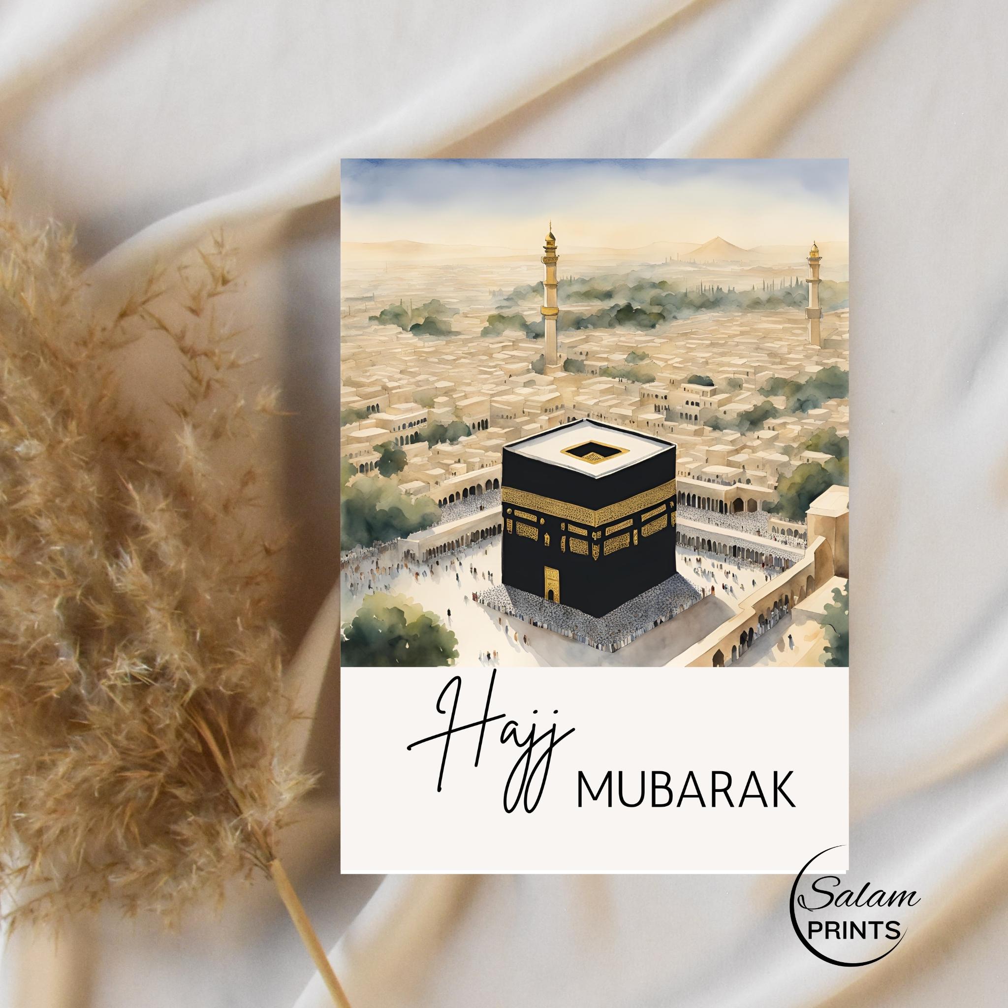 Hajj Mubarak Card Set of 6 Watercolor Kaaba Print Poster Islamic Gift ...