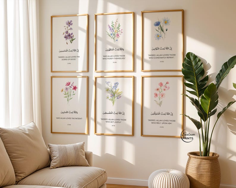 Set of 6 Quran Quote Printable Islamic Floral Wall Art,modern Muslim ...