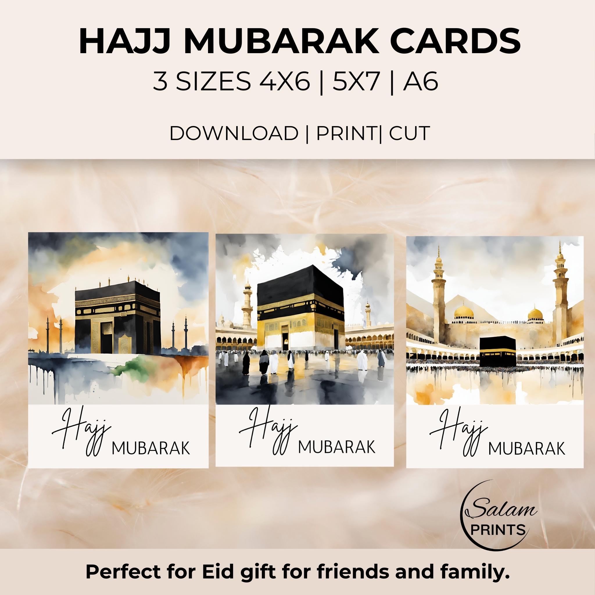 Hajj Mubarak Card Set of 6 Watercolor Kaaba Print Poster Islamic Gift ...