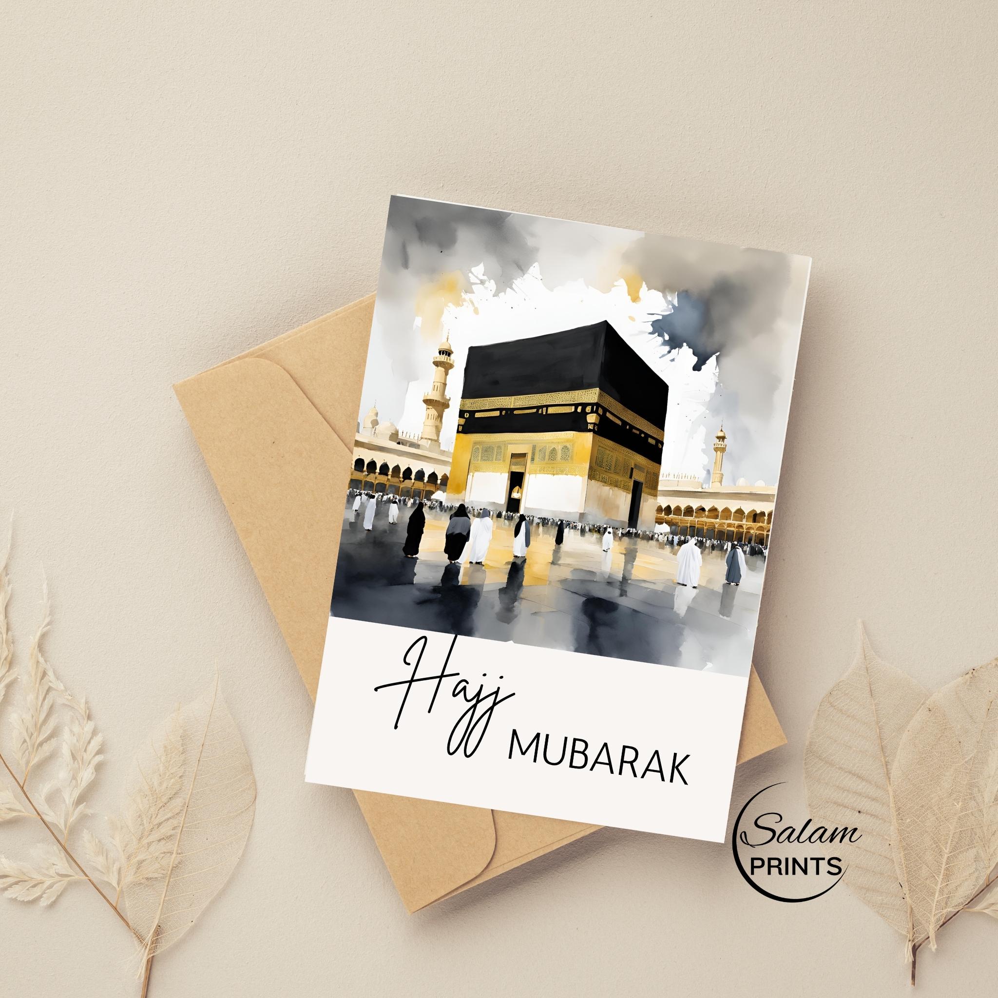 Hajj Mubarak Card Set of 6 Watercolor Kaaba Print Poster Islamic Gift ...