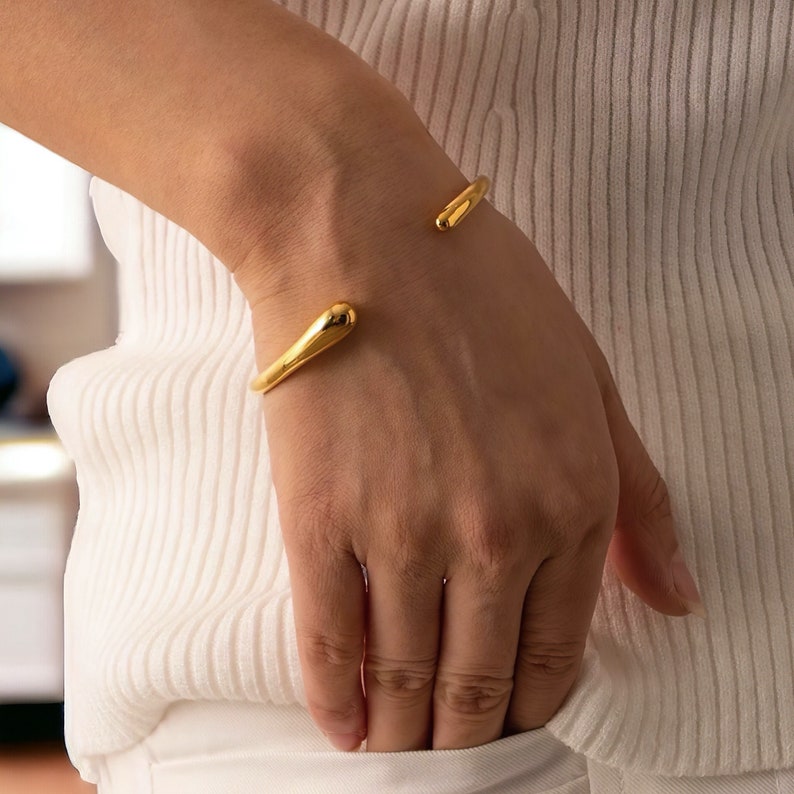 Open Minimal Cuff Bracelet, Slim Chunky End Gold Cuff Bracelet, Open ...