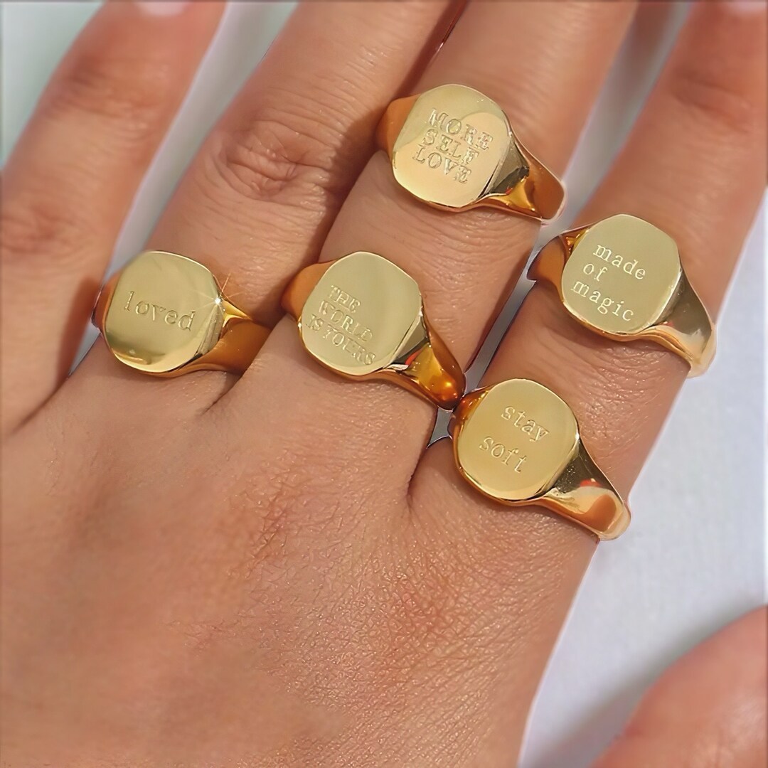 Personalized Square Signet Ring, 18k Gold Engraved Signet Ring, Custom ...