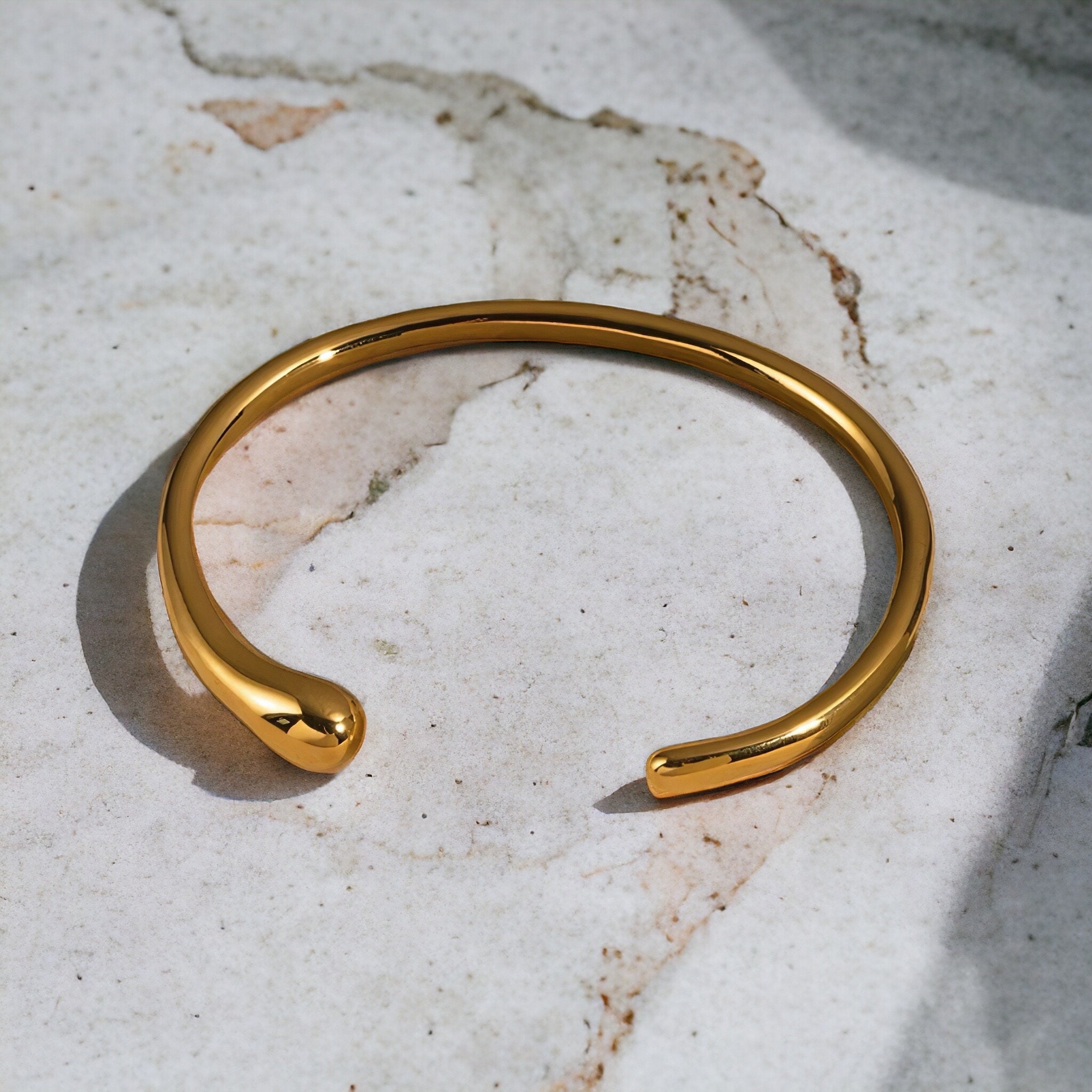 Open Minimal Cuff Bracelet, Slim Chunky End Gold Cuff Bracelet, Open ...