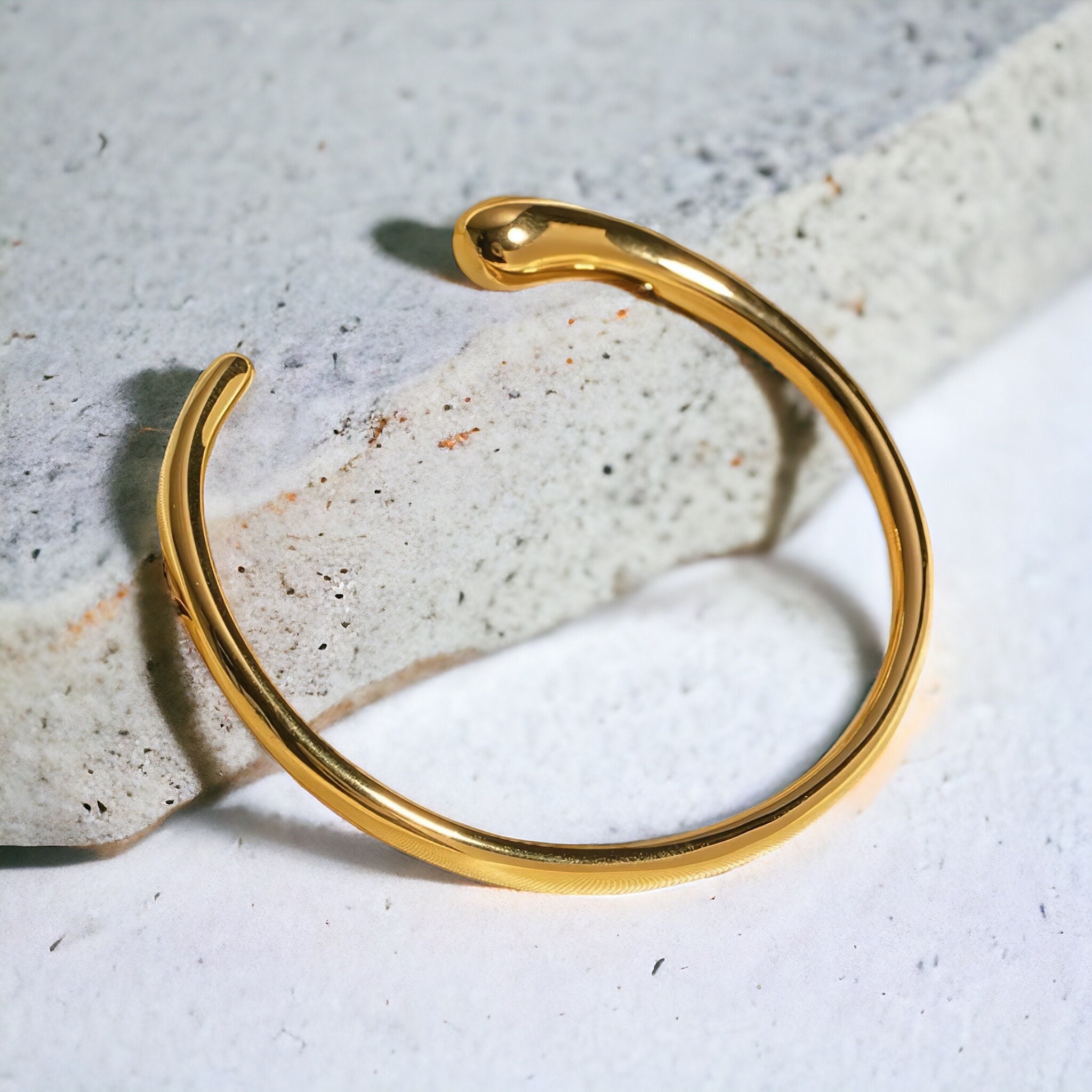 Open Minimal Cuff Bracelet, Slim Chunky End Gold Cuff Bracelet, Open ...