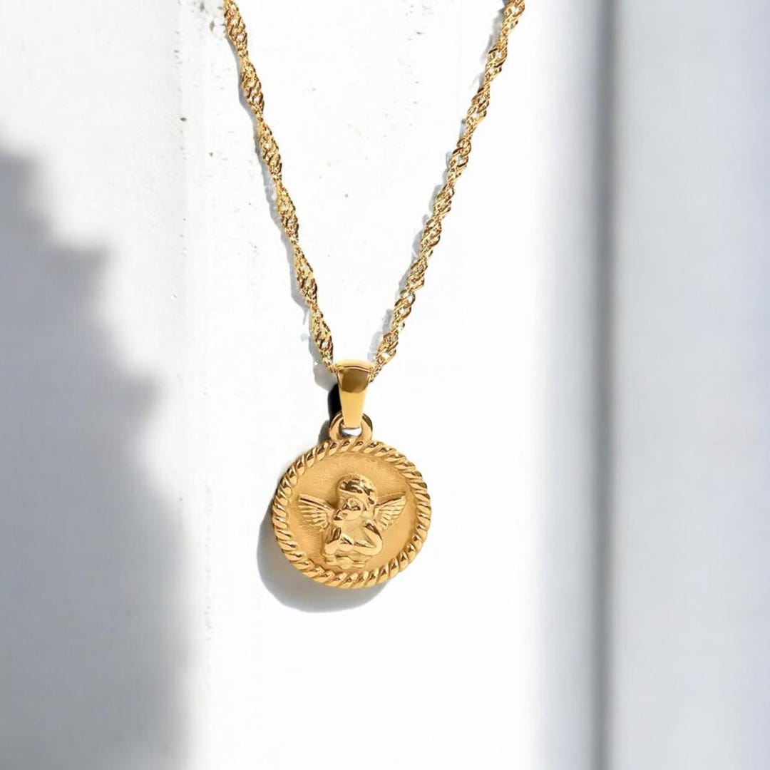 Cupid Chain Necklace, Gold Cupid Pendant Necklace, Dainty Angel ...