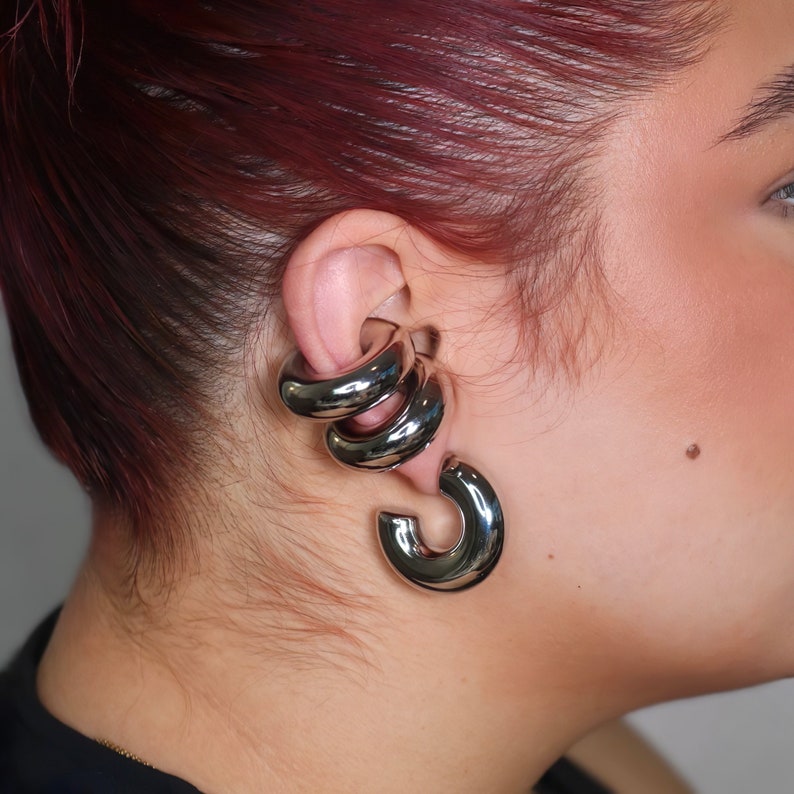 Chunky Ear Cuff Earrings, Chunky Cylindrical Ear Cuff Earrings, Classic ...