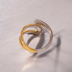 Chunky Two Tone Statement Ring, Modern Gold and Silver Design Ring, Two-tone Wrap Ring, Drip ...
