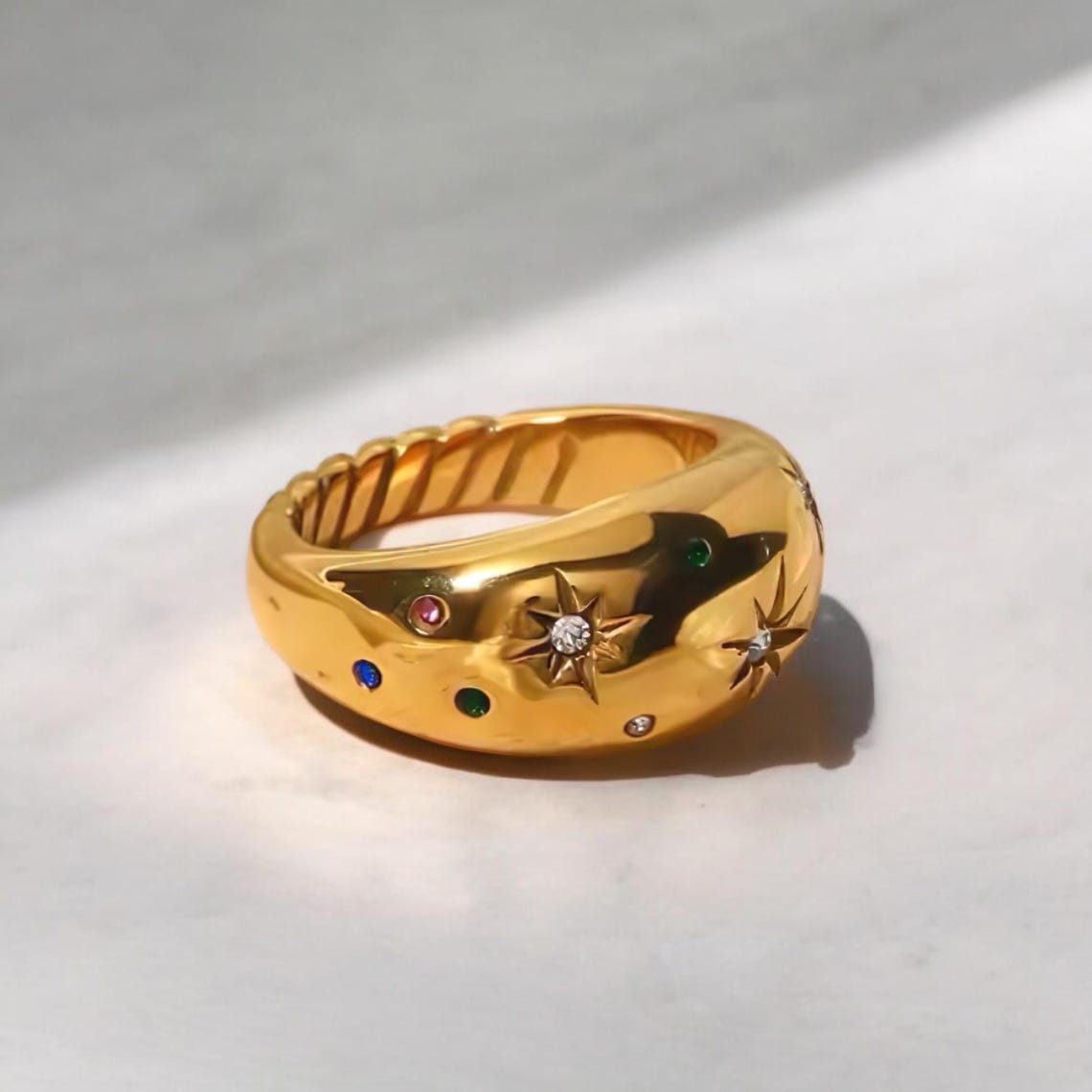 18K Gold Dome Stars Ring, Chunky Dome Stars Ring, Irregular Thick Ring ...