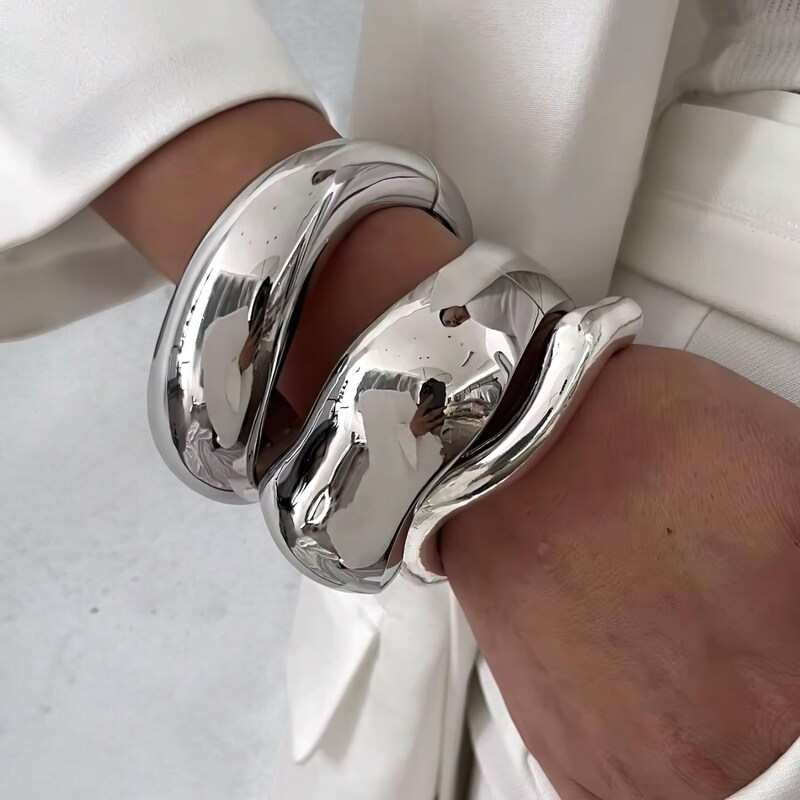 Wide Silver Bangle - Etsy