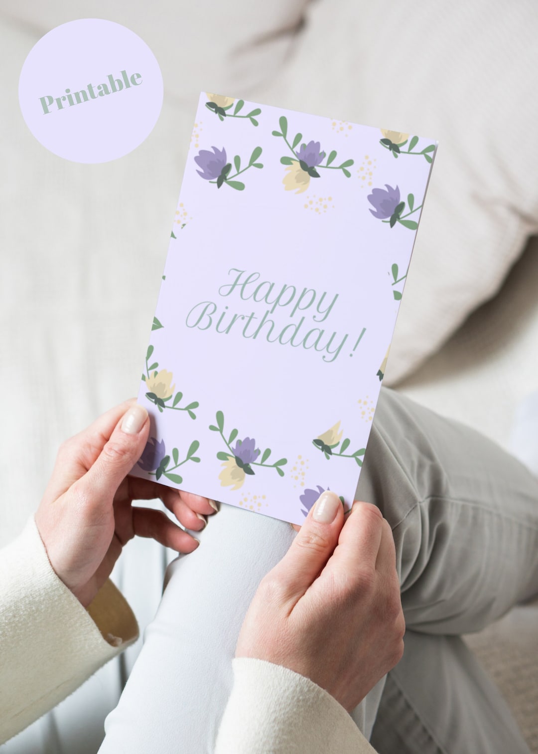 Purple Floral Printable Birthday Card Greeting Card Happy Birthday Card ...