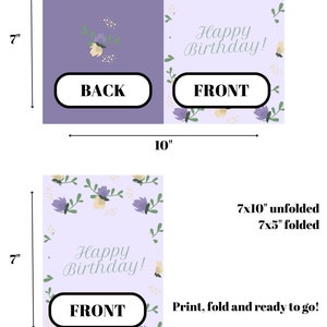Purple Floral Printable Birthday Card Greeting Card Happy Birthday Card ...