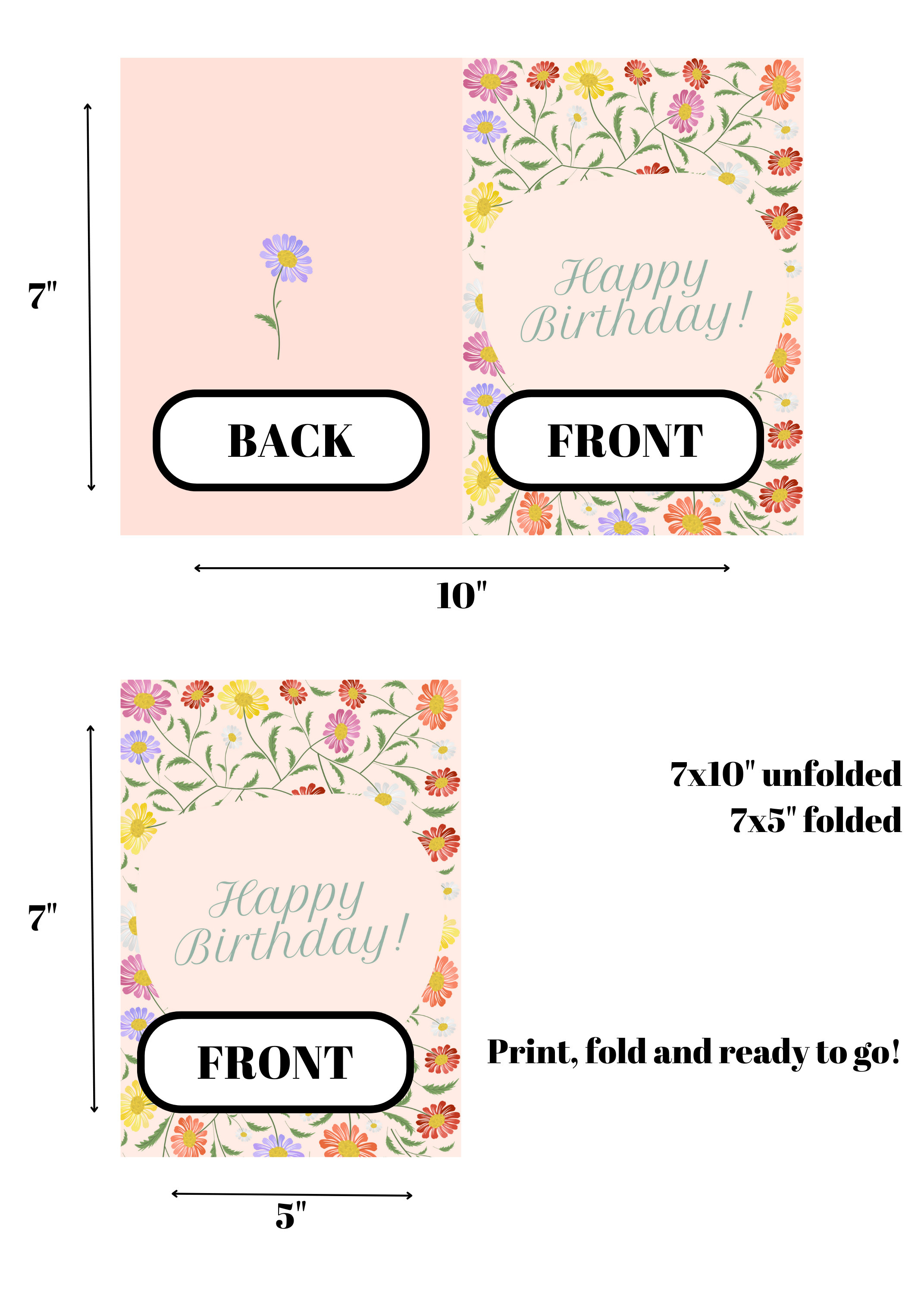 Pink Floral Printable Birthday Card Greeting Card Happy Birthday Card ...