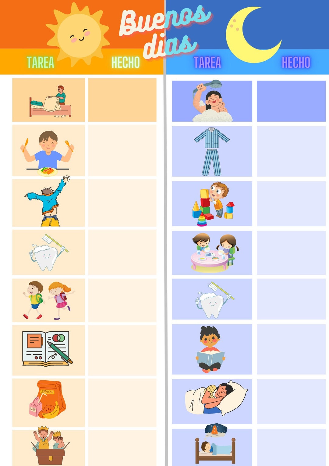 Plantilla de Tareas Diarias Rutinas para Niños - Etsy España