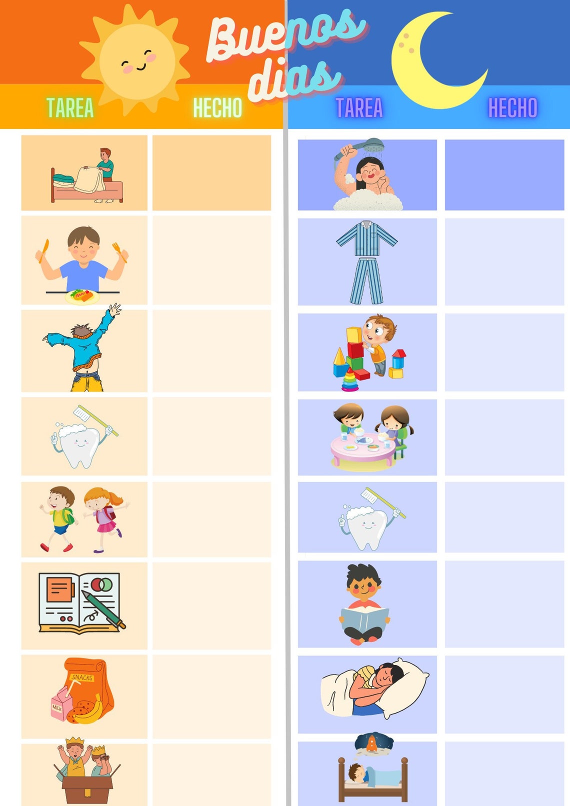 Plantilla de Tareas Diarias Rutinas para Niños - Etsy España