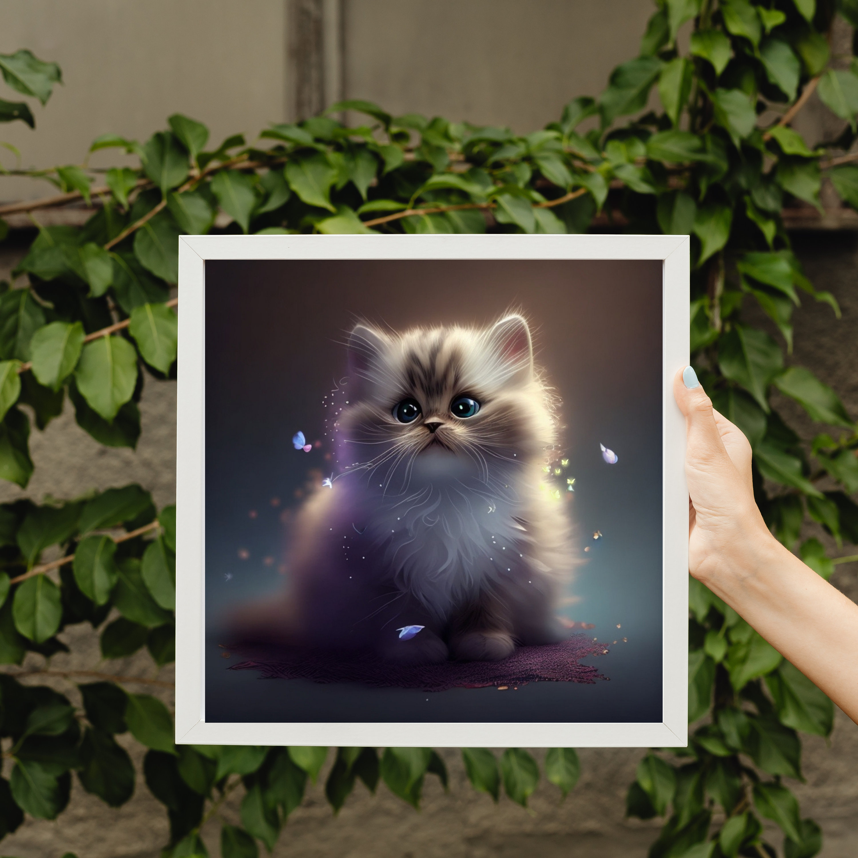 Whimsical Cute Cat Digital Art Print, Printable Wall Art Design, Kawaii ...