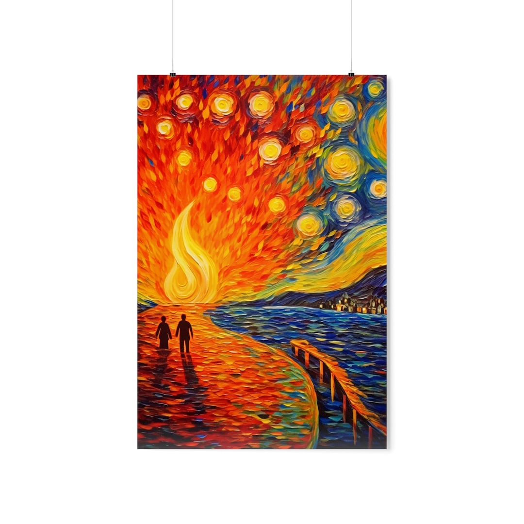 The Fiery Night Poster, a Modern Twist on the Starry Night by Vincent ...
