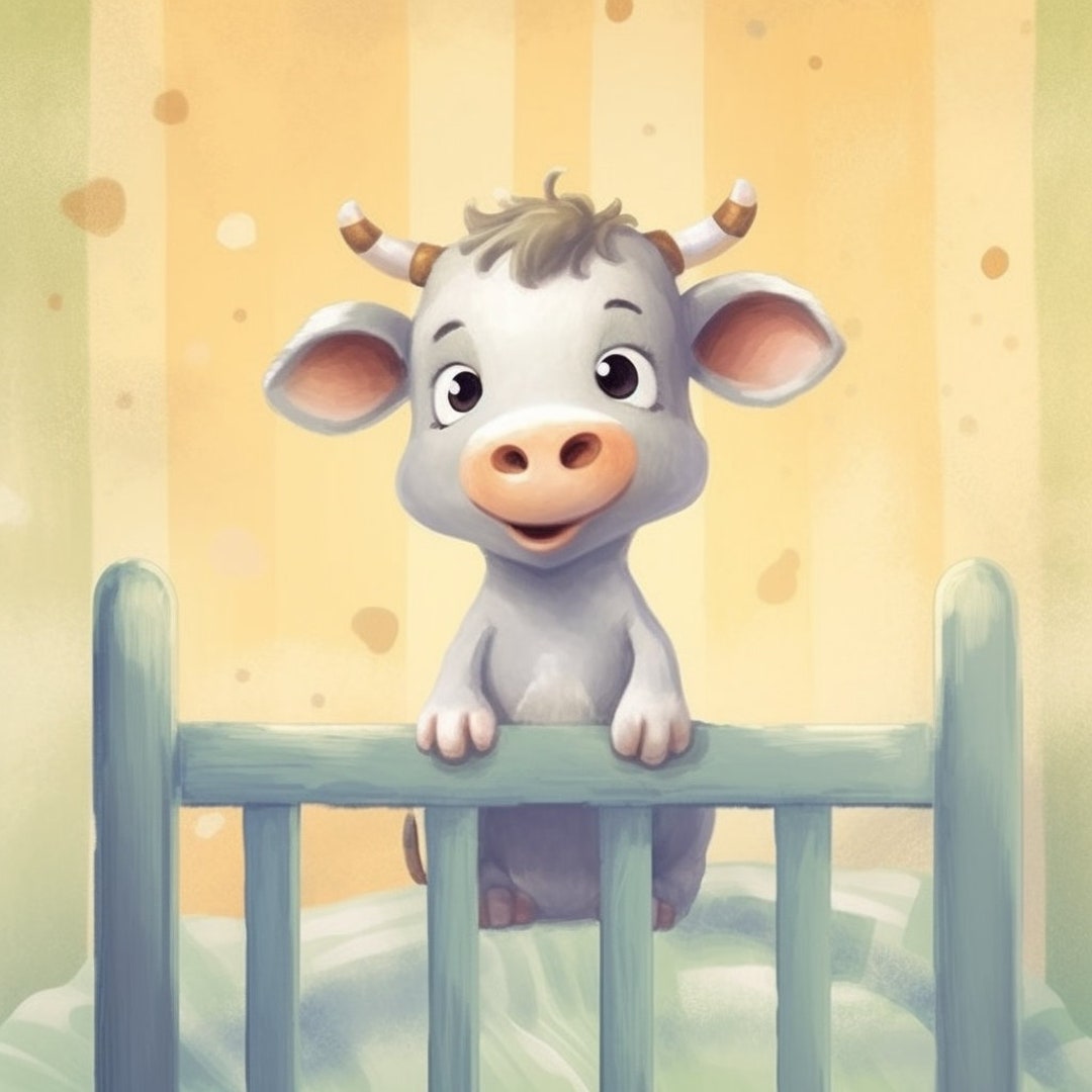 Set of 2 Baby Cow Pals Pastel Soft Colors Nursery Prints, Baby Cow Wall ...