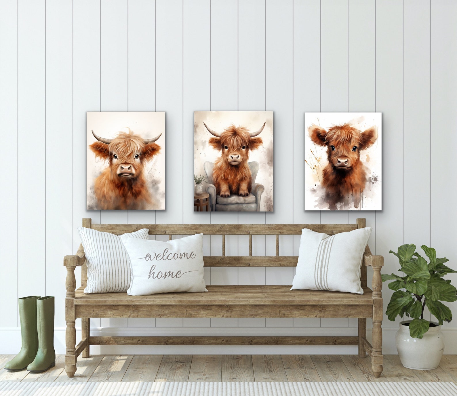 3 Watercolor Highland Cow Nursery Jpegs, Highland Cow Nursery Set of 3 ...