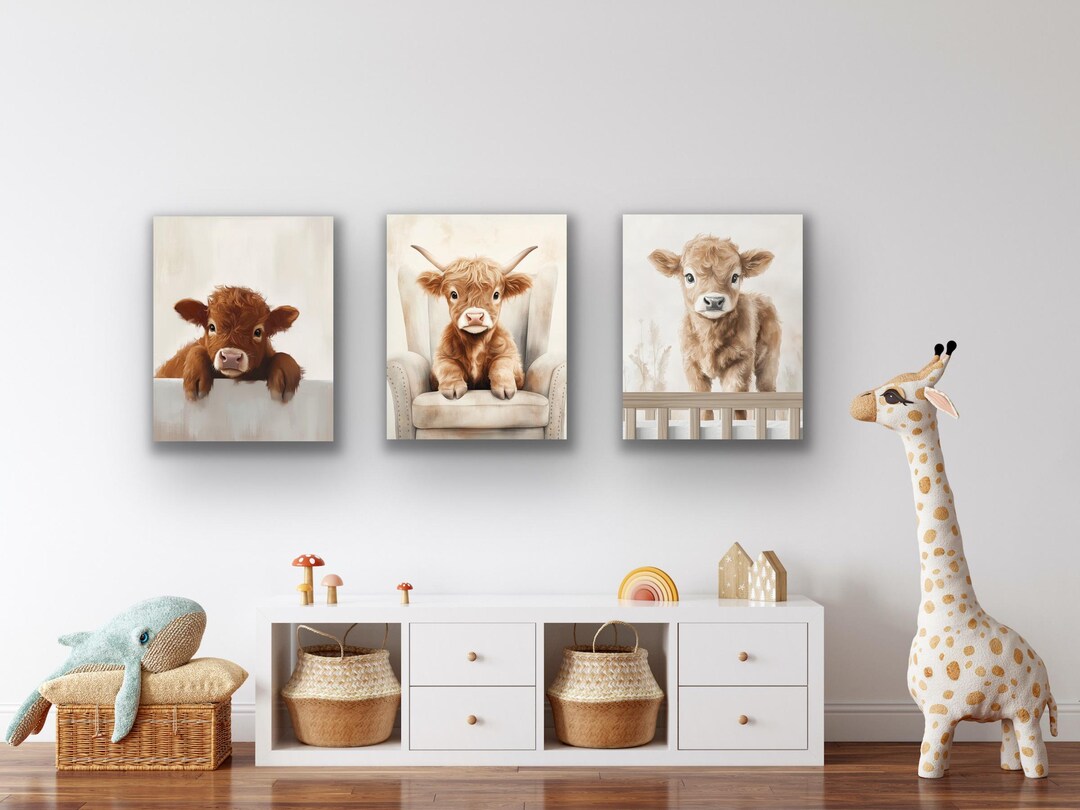 3 Watercolor Highland Cow Nursery Jpegs, Highland Cow Nursery Set of 3 ...