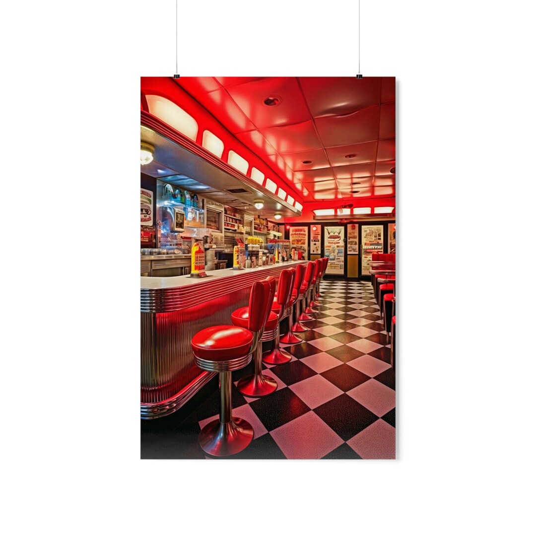 Classic Red 1950s Diner Poster With Black and White Checkerboard ...