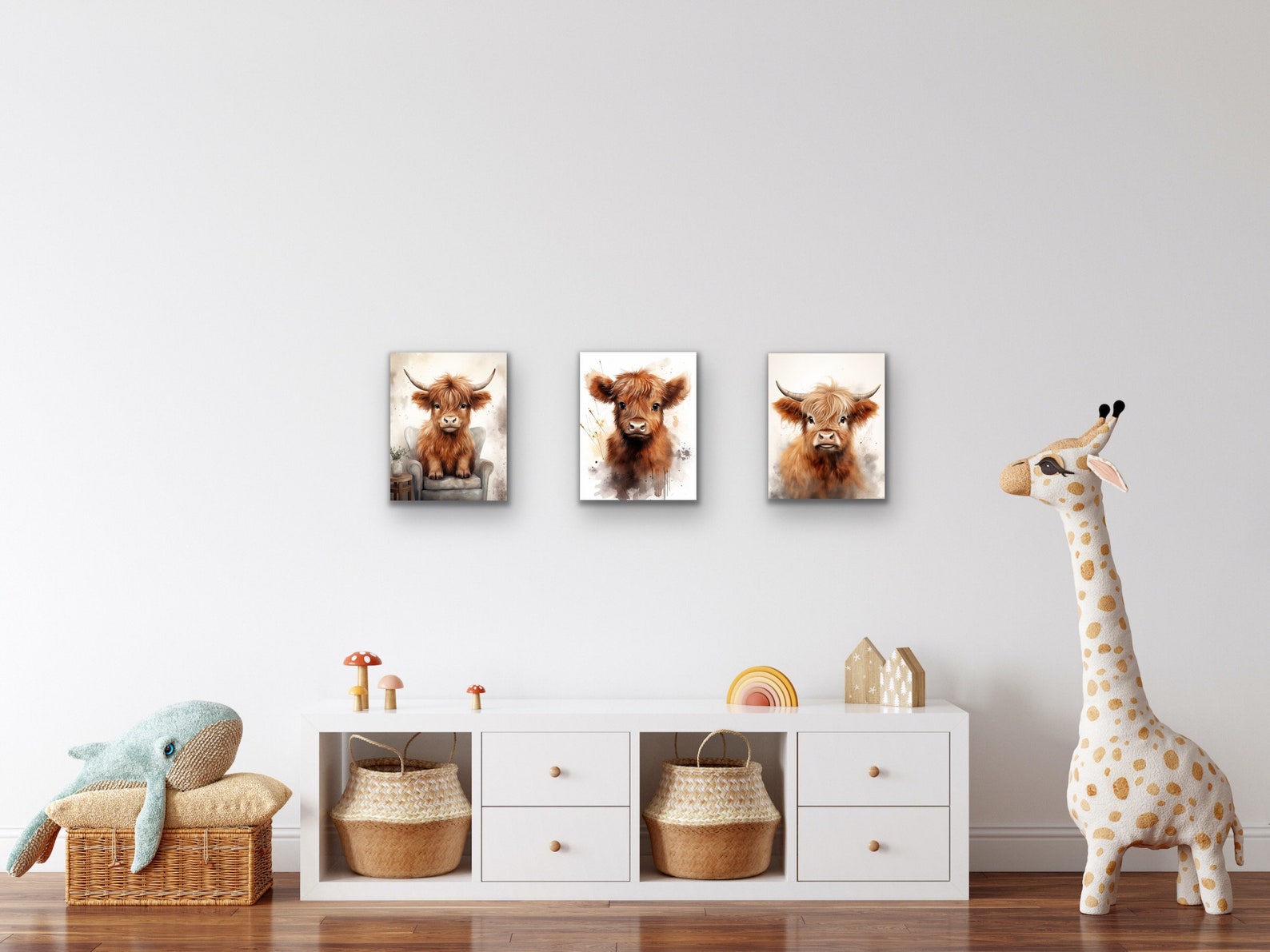 3 Watercolor Highland Cow Nursery Jpegs, Highland Cow Nursery Set of 3 ...