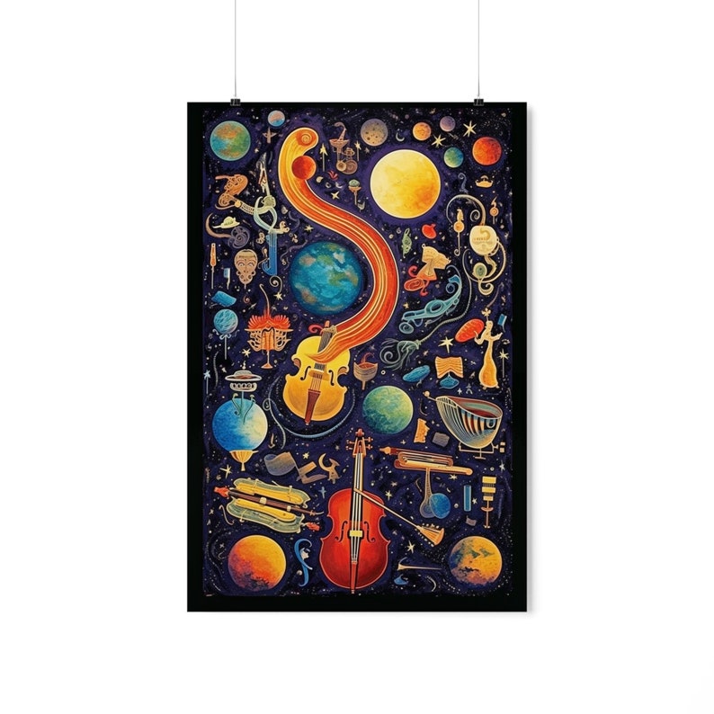 Music of the Universe Poster, Violin Instruments and Planets - Etsy