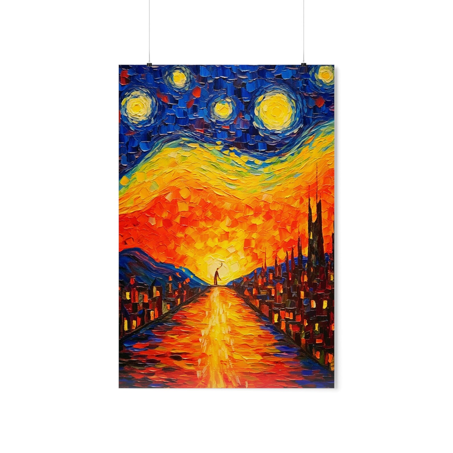 The Fiery Night Poster, a Modern Twist on the Starry Night by Vincent ...