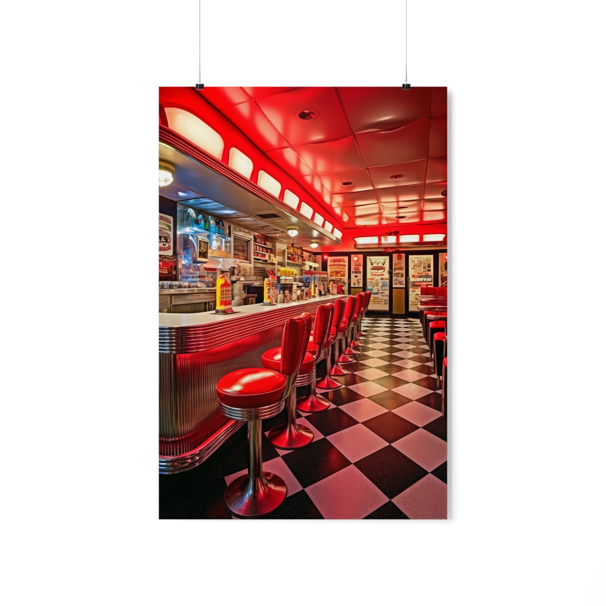 Classic Red 1950s Diner Poster With Black and White Checkerboard ...