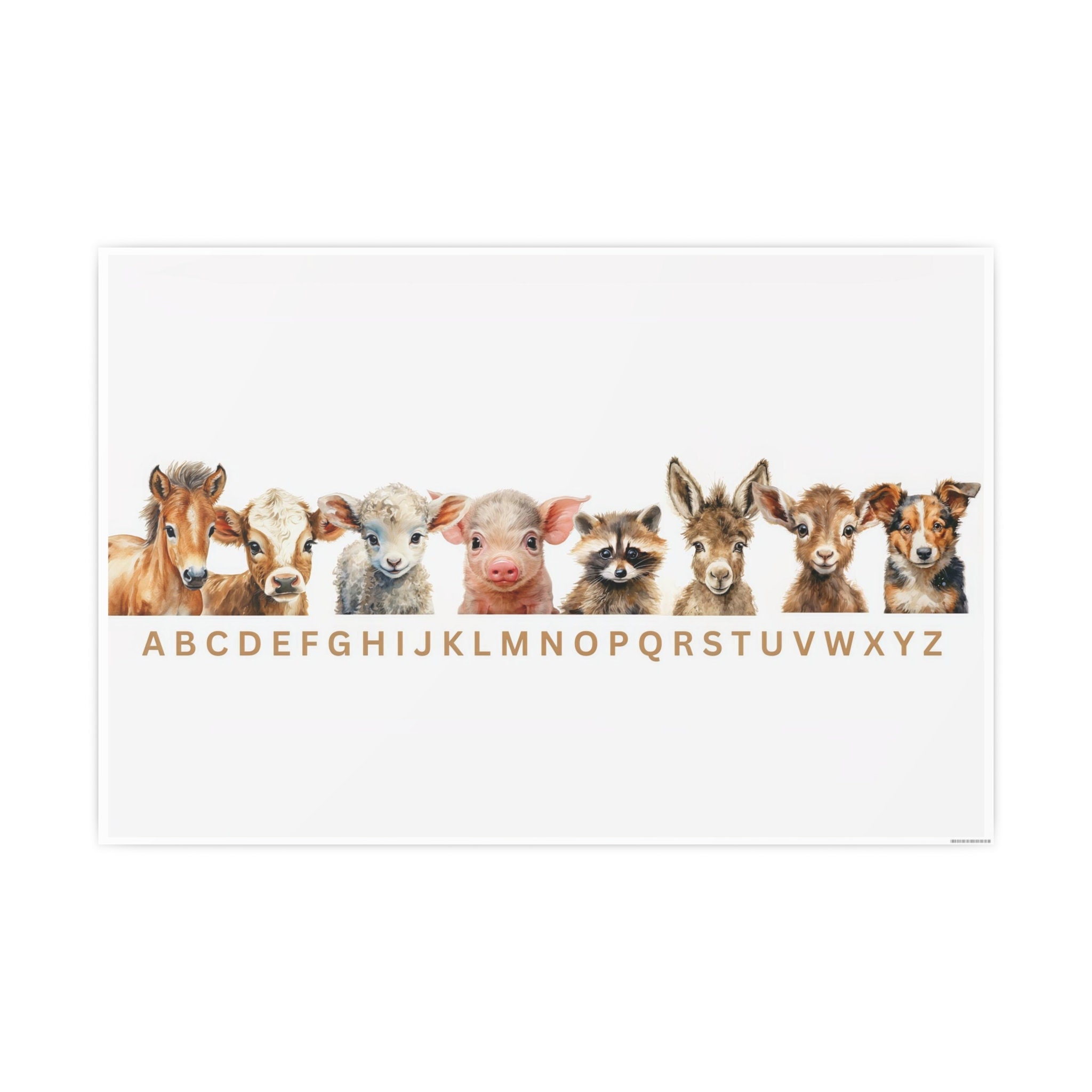 Baby Animal Farm Nursery Poster Print With Alphabet, Watercolor Nursery ...