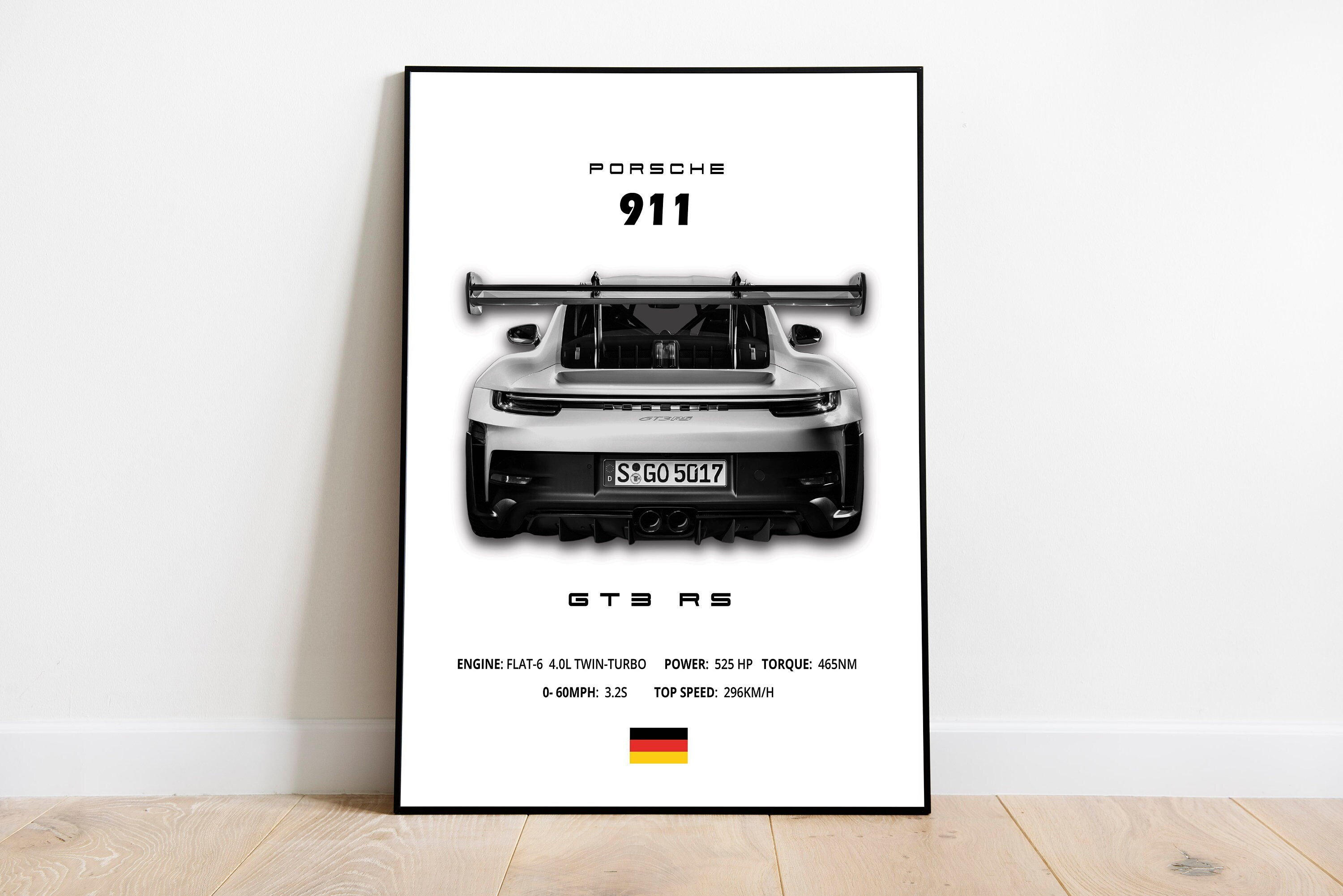 Porsche 911 GT3 RS Poster B&W Digital Supercar Poster - Etsy
