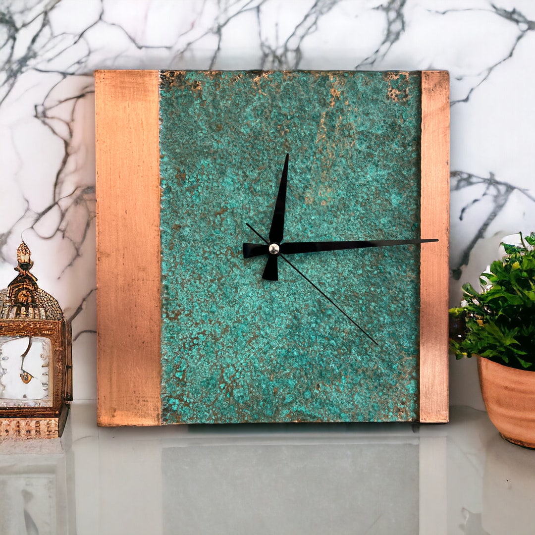 Square Wall Clock-handmade Rusted-copper Patina Wall Clock-oxidized ...