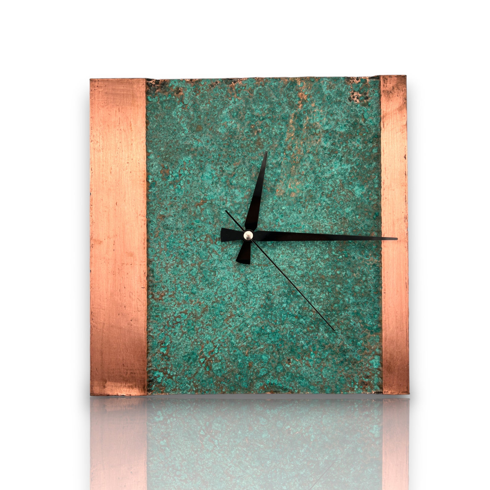 Square Wall Clock-handmade Rusted-copper Patina Wall Clock-oxidized ...