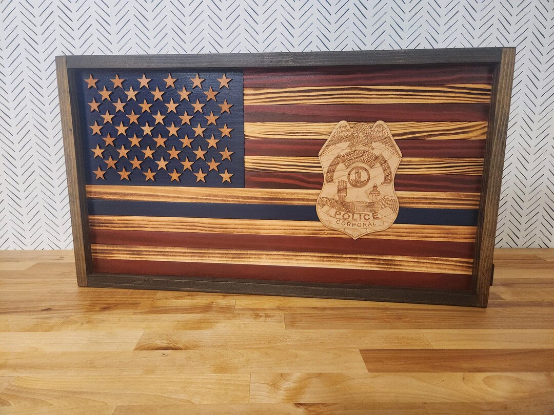 Custom Police American Flag, Police Retirement Gift Rustic American ...