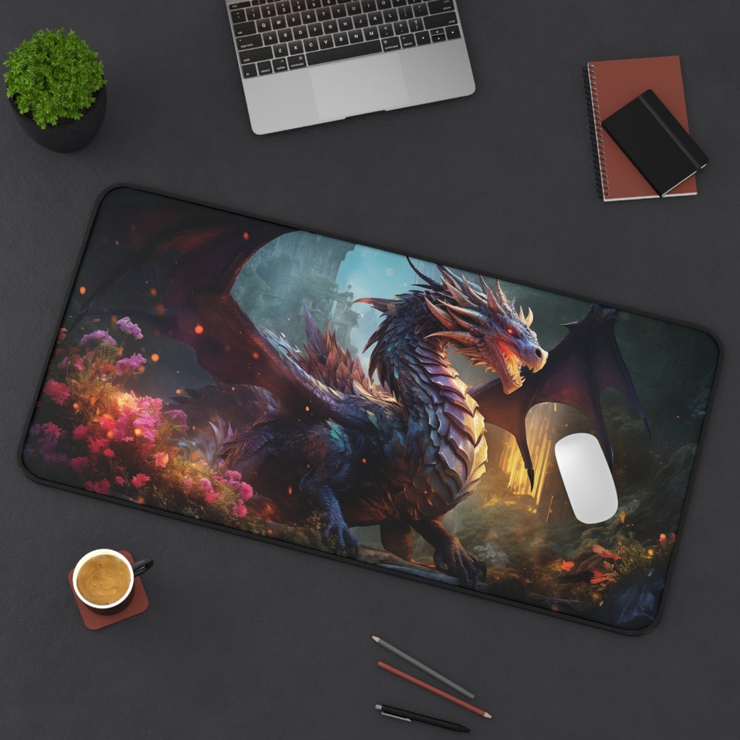 Fantasy Dragon Desk Mat: Magical Forest Mouse Pad - Etsy